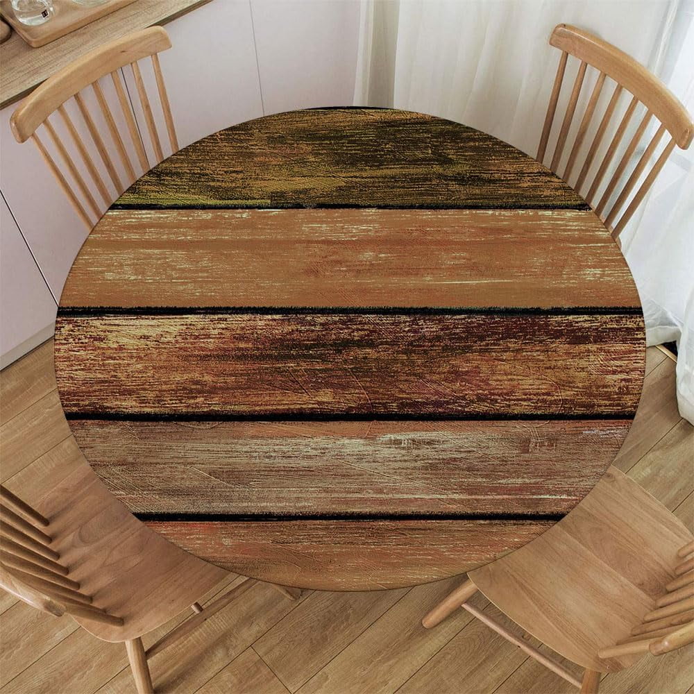 Aged Wooden Planks Texture Vertically Striped Fitted Round Table Covers ...
