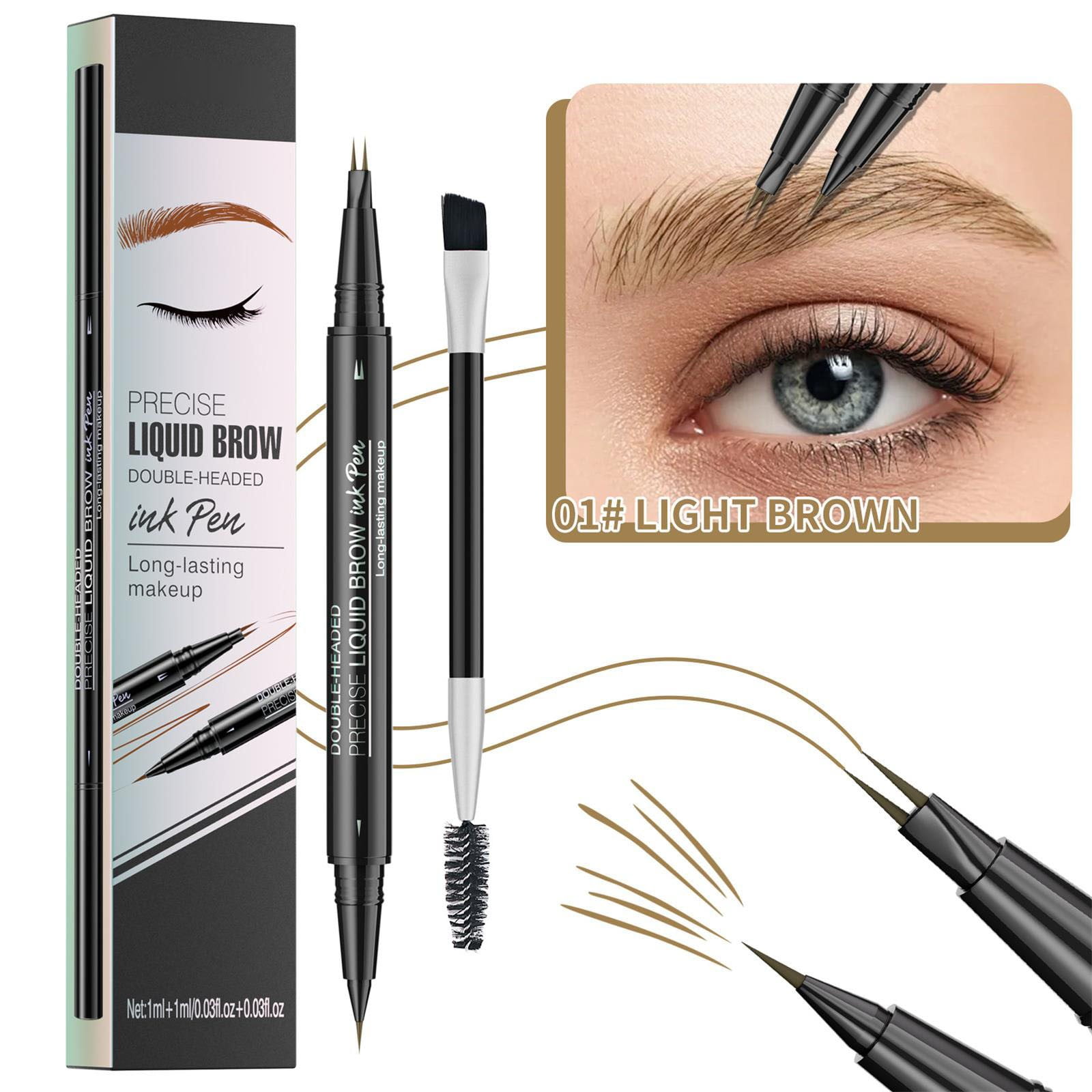 Ageoie Light Brown Curved Eyebrow Pen Eyebrow Pencil Brow Pencil 2 in 1 Ended Microblading ...