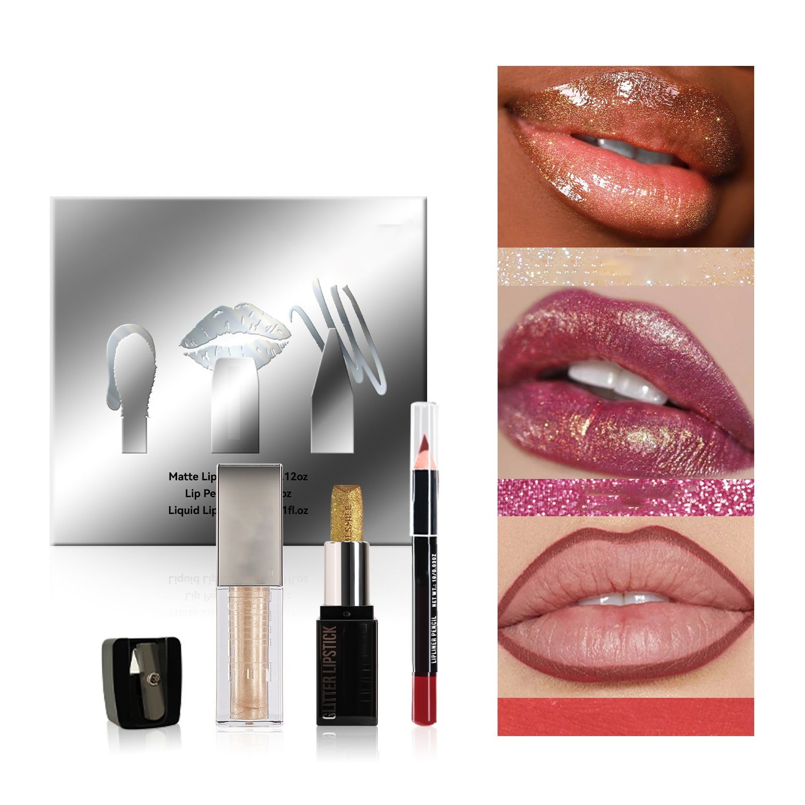 Ageoie Lip Liner,Lip Gloss,Liquid Lipstick,Buildable Lip Makeup Set ...