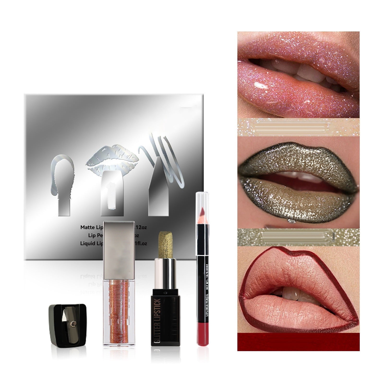 Ageoie Lip Liner,Lip Gloss,Liquid Lipstick,Buildable Lip Makeup Set ...