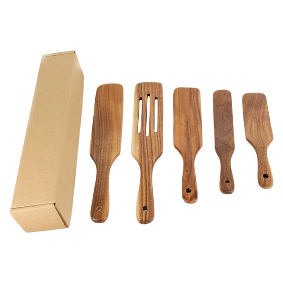 Ageoie Wooden Spurtle Set 5 Pack Teak Kitchen Utensil Set Heat ...