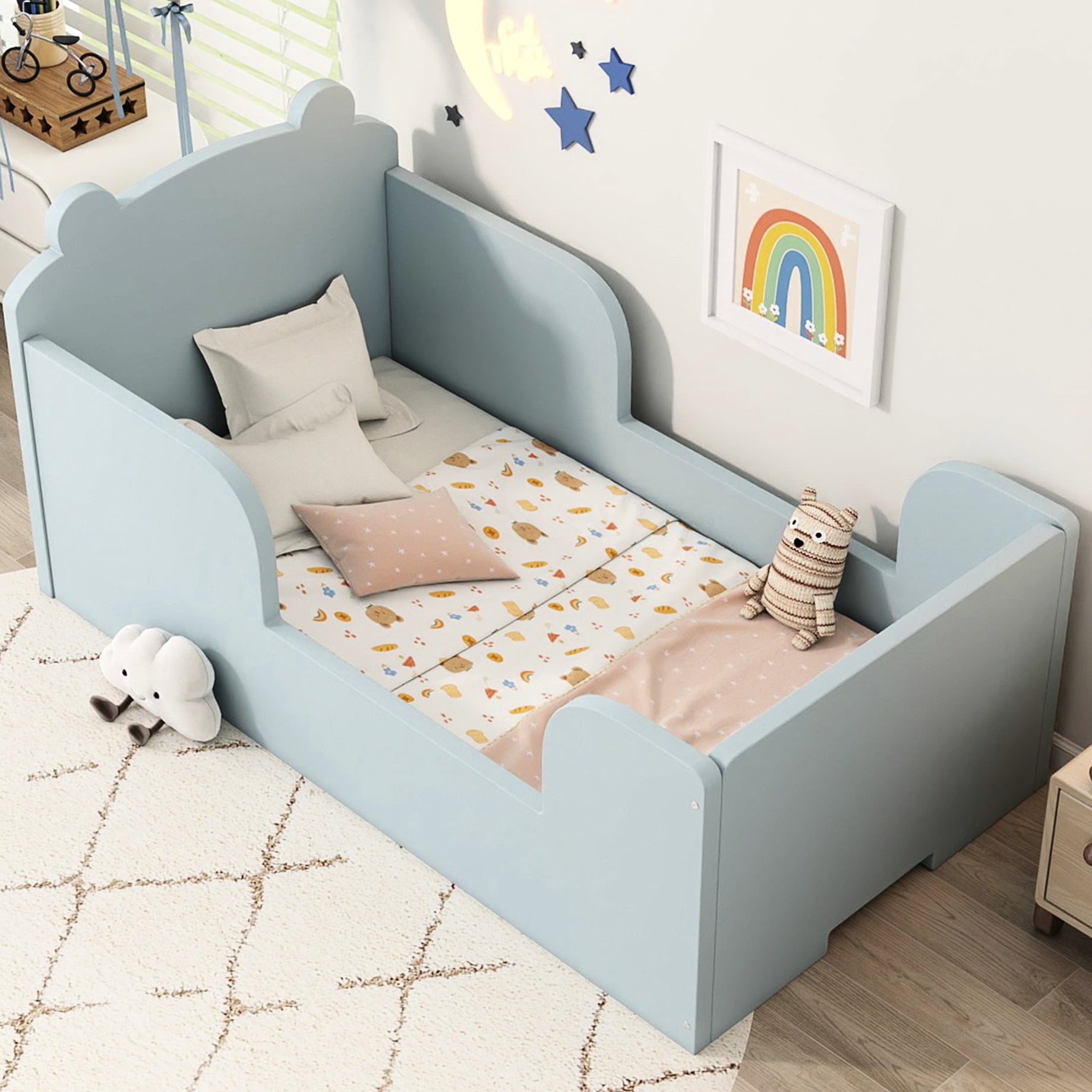 Ages 3-6 Floor Cot Bed, Blue Bear Pattern, Comfort And Security Bed For ...