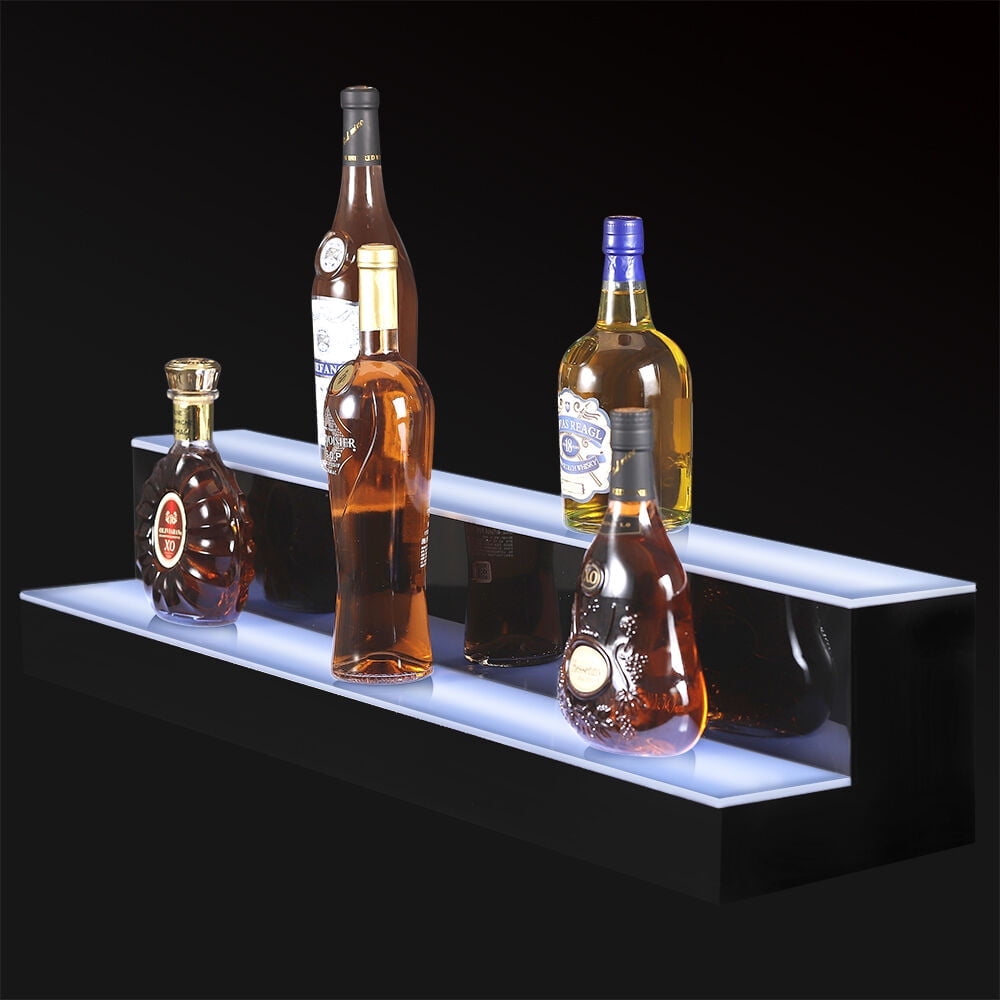 Ageszoe 2-Tier Liquor Bottle Display Shelf with Adjustable LED Color ...