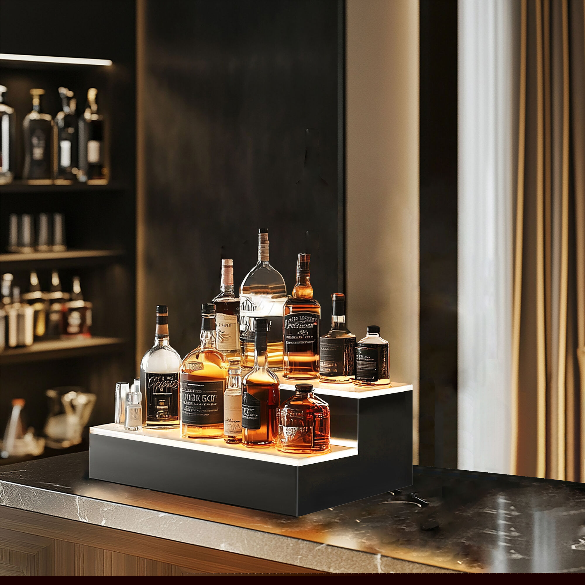 Cubehom LED Lighted 3 Tier 24 inch Wine Shelves Bar Liquor Bottle ...