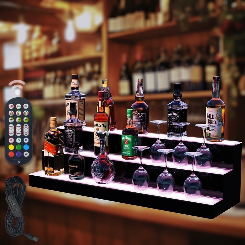 Ageszoe 3 Tier 40 inch LED Illuminated Wine Shelves, Alcohol Bottle ...