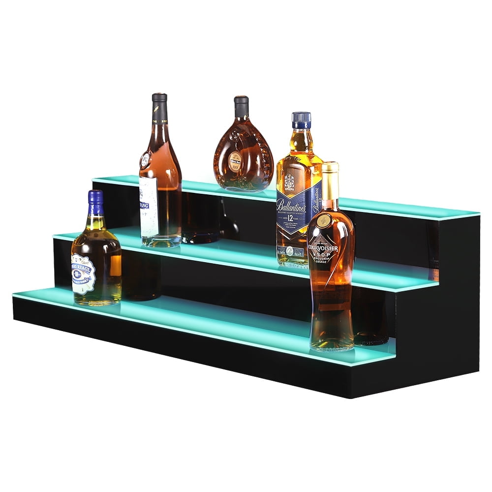 Ageszoe 3 Tier 40 inch LED Illuminated Wine Shelves, Alcohol Bottle ...