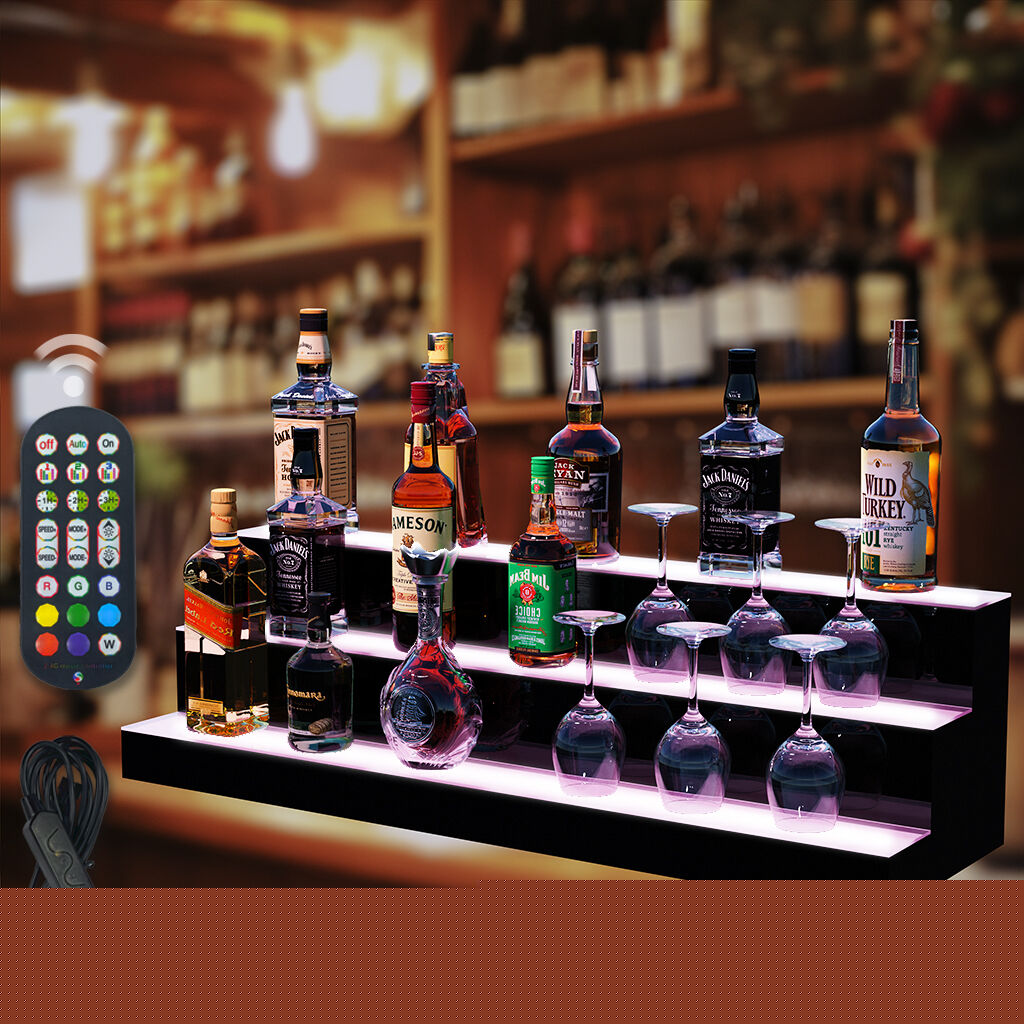 Ageszoe 3-Tier Bar shelf with Adjustable LED Color Lighting,40"Liquor ...
