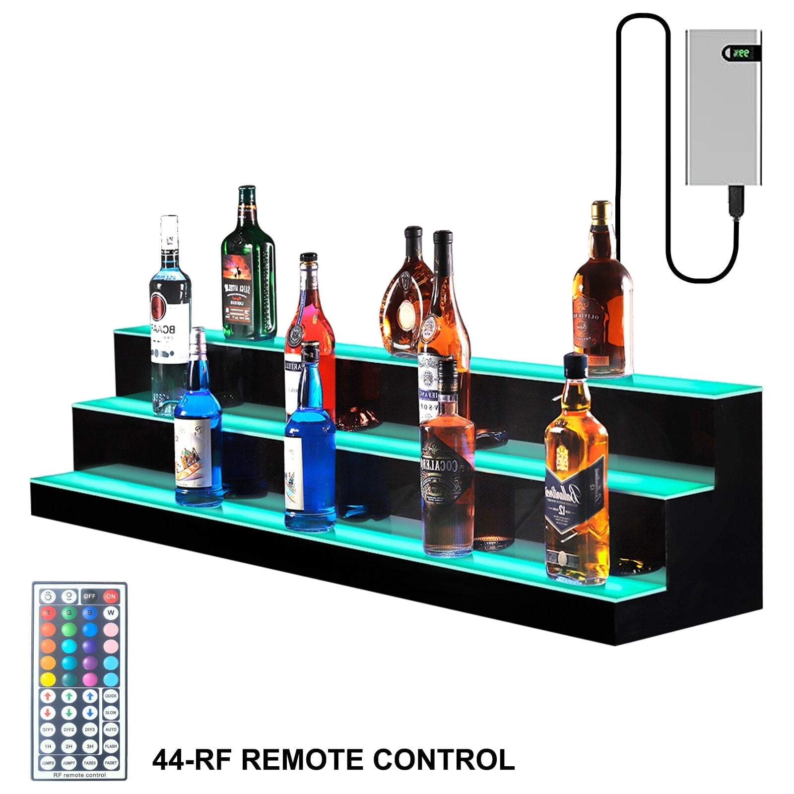 Ageszoe LED Wine Shelf with Adjustable LED Color Lighting, 3-Tier 60 ...