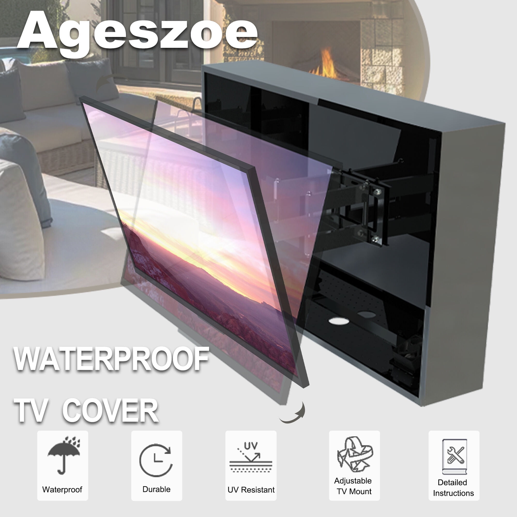 Ageszoe Outdoor TV Cover Weatherproof 40-43inch Black with Bracket ...