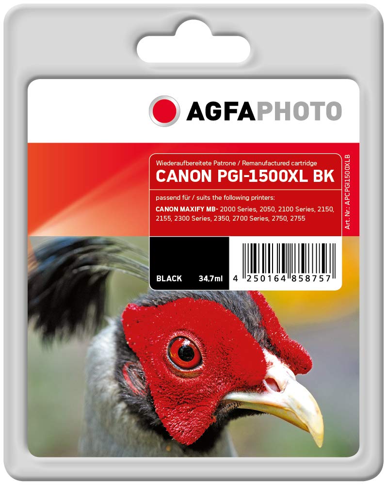 AgfaPhoto Tintenpatrone ersetzt Canon PGI-1500XL BK, 9182B001, 1200 Seiten, 34.7ml, schwarz (fü ...