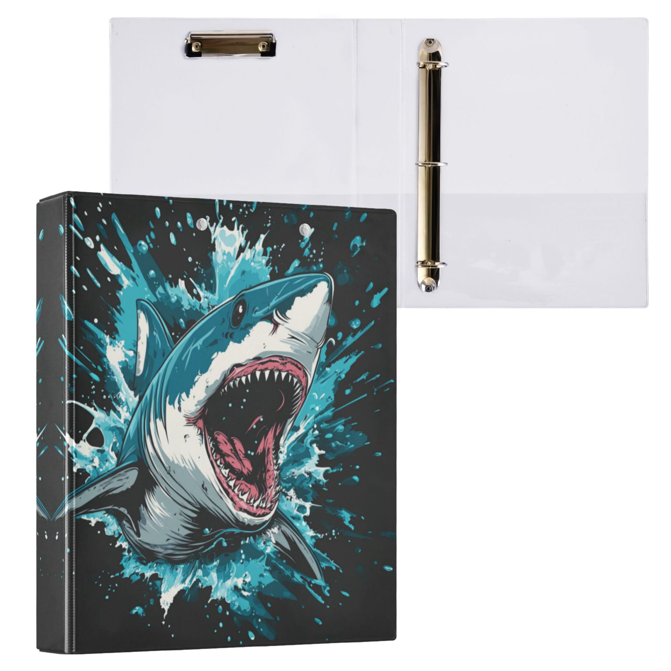 Aggressive Blue Shark 3 Ring Hardcover Binders 1.5in Round Rings for ...