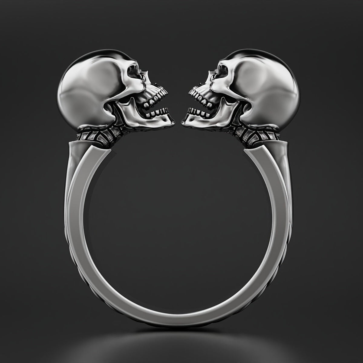 Womens Double Skull Ring Aggressive Retro Open Mouth Alloy Statement ...