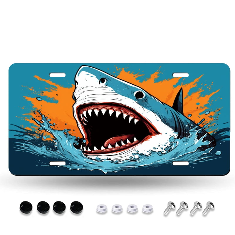 Aggressive Shark with Its Mouth Open Splashing Water Around It License ...