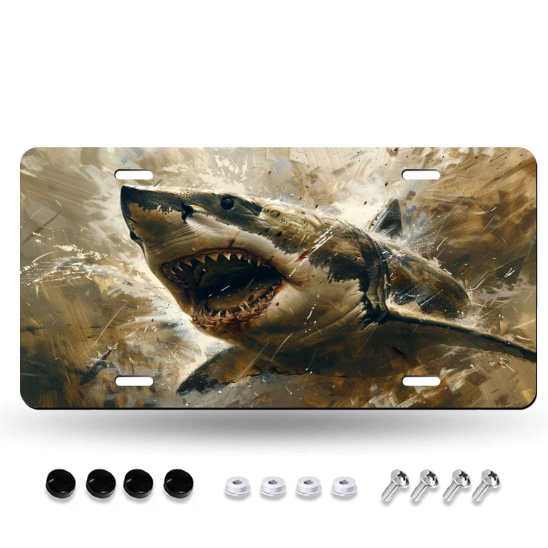 Aggressive Shark Mouth Open and Sharp Teeth Showing Front License Plate ...