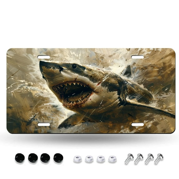 Aggressive Shark Mouth Open and Sharp Teeth Showing Front License Plate ...