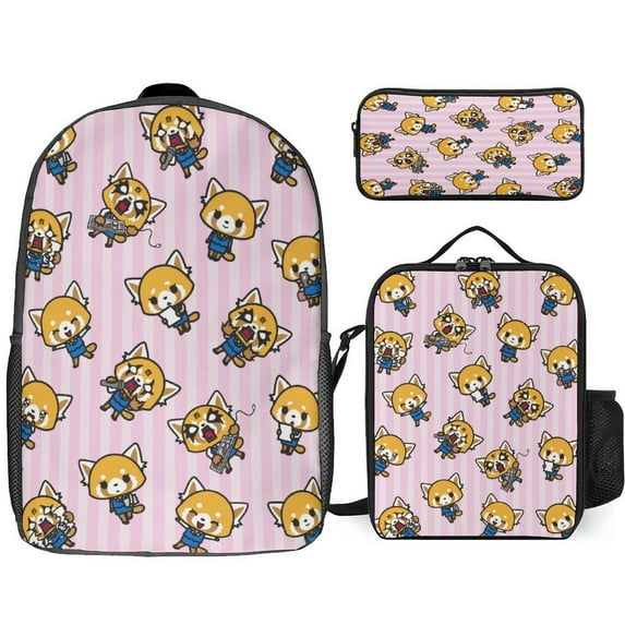 Aggretsuko 3 Pcs Backpack Set With Lunch Bag And Pencil Case Casual ...
