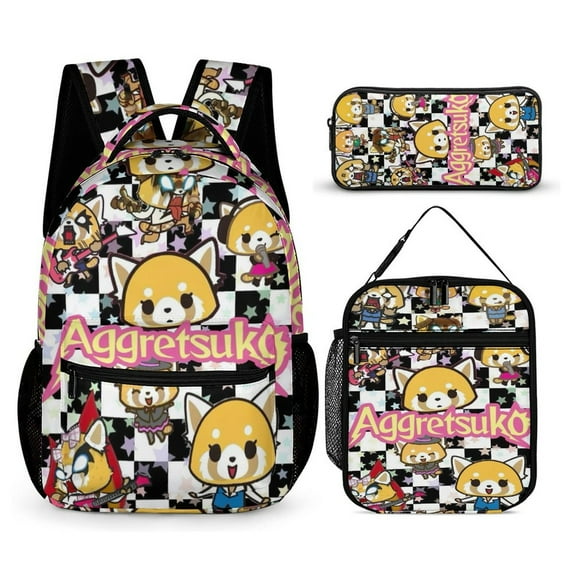 Aggretsuko 3 Pcs Backpack Set With Lunch Bag And Pencil Case Casual ...