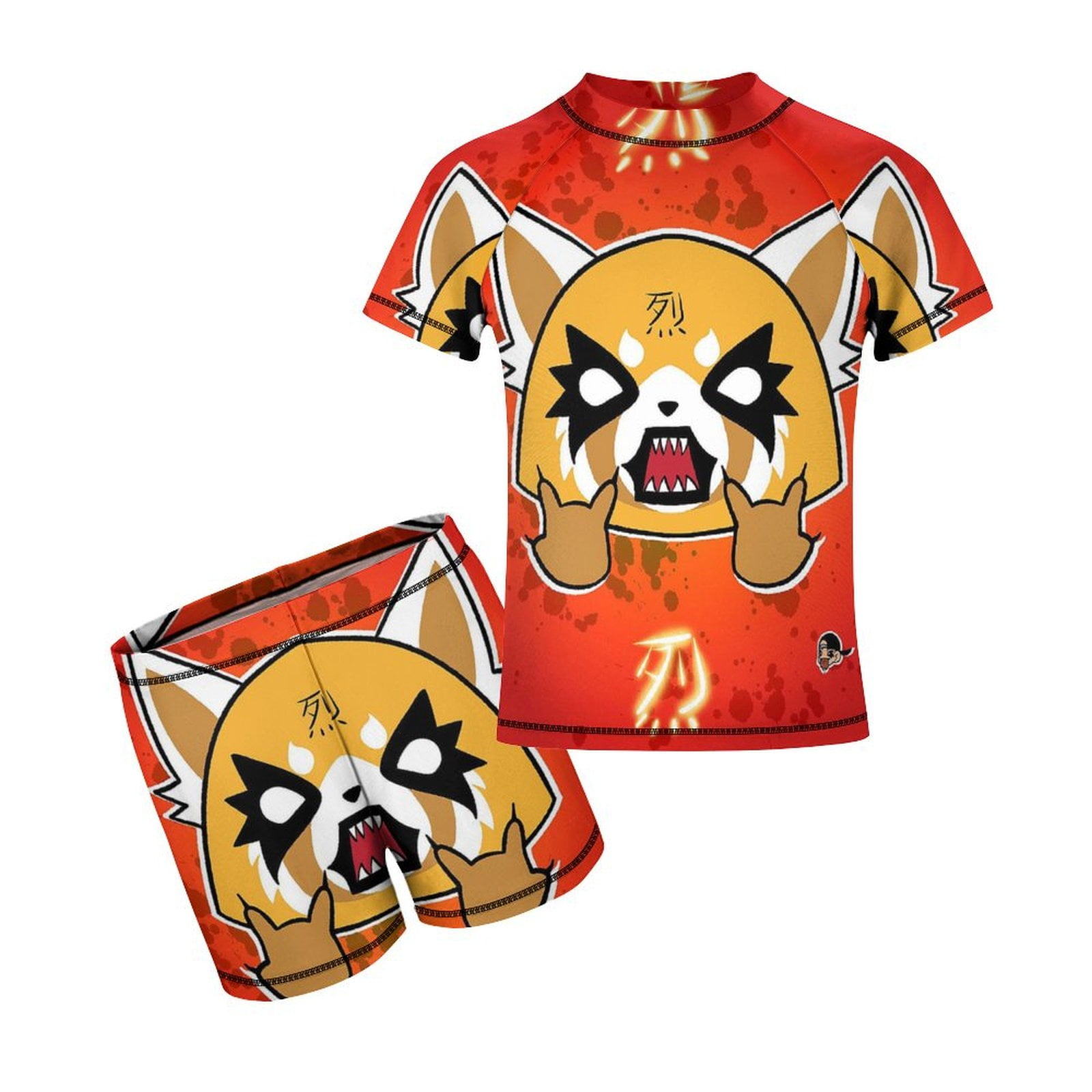 Aggretsuko Boys Rash Guard Set 2 Piece Swimsuits Short Sleeve Bathing ...