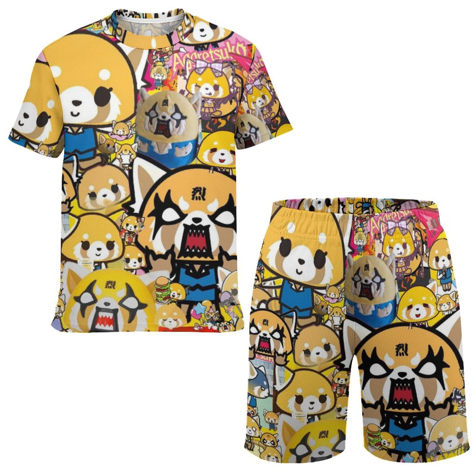 Aggretsuko Boys Short Sleeve Mesh T-Shirt And Shorts Outfit Set Summer ...