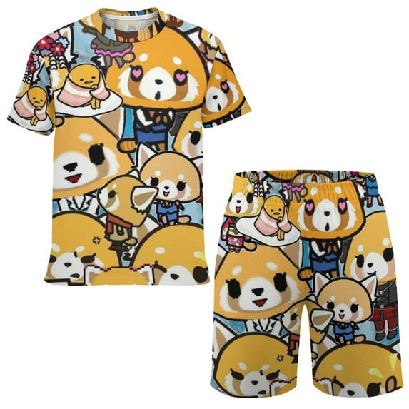 Aggretsuko Boys Short Sleeve Mesh T-Shirt And Shorts Outfit Set Summer ...