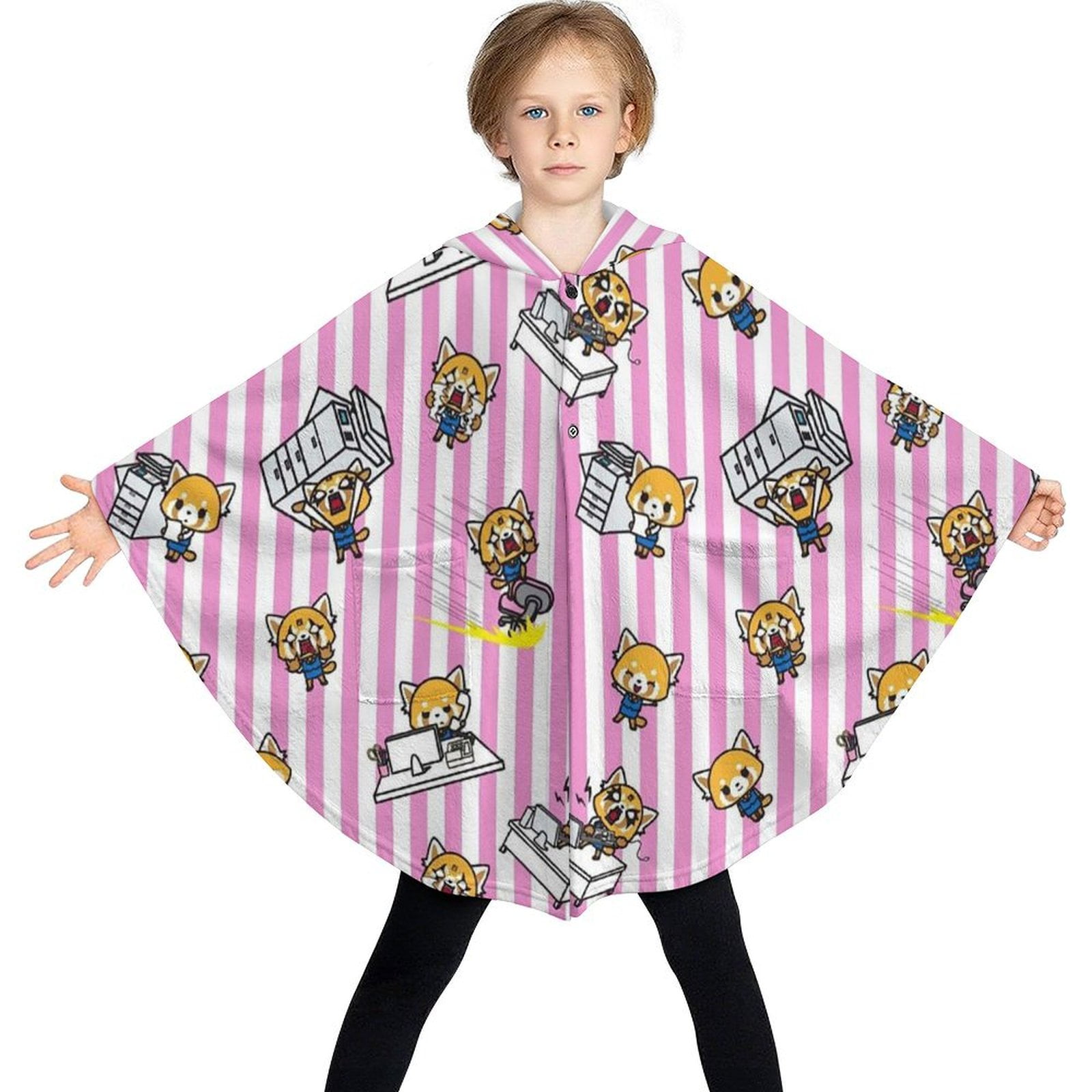 Aggretsuko Kids Wearable Blanket Flannel Poncho Warm Cozy Shawl Blanket ...