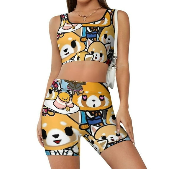 Aggretsuko Workout Outfits Sets for Women 2 Piece Crop Tank High Waist ...