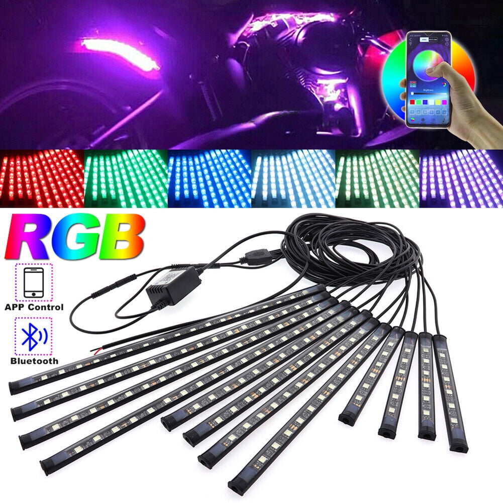 Aggxpf 12PCS Motorcycle LED Light Kit Strip, Waterproof Wireless Remote ...