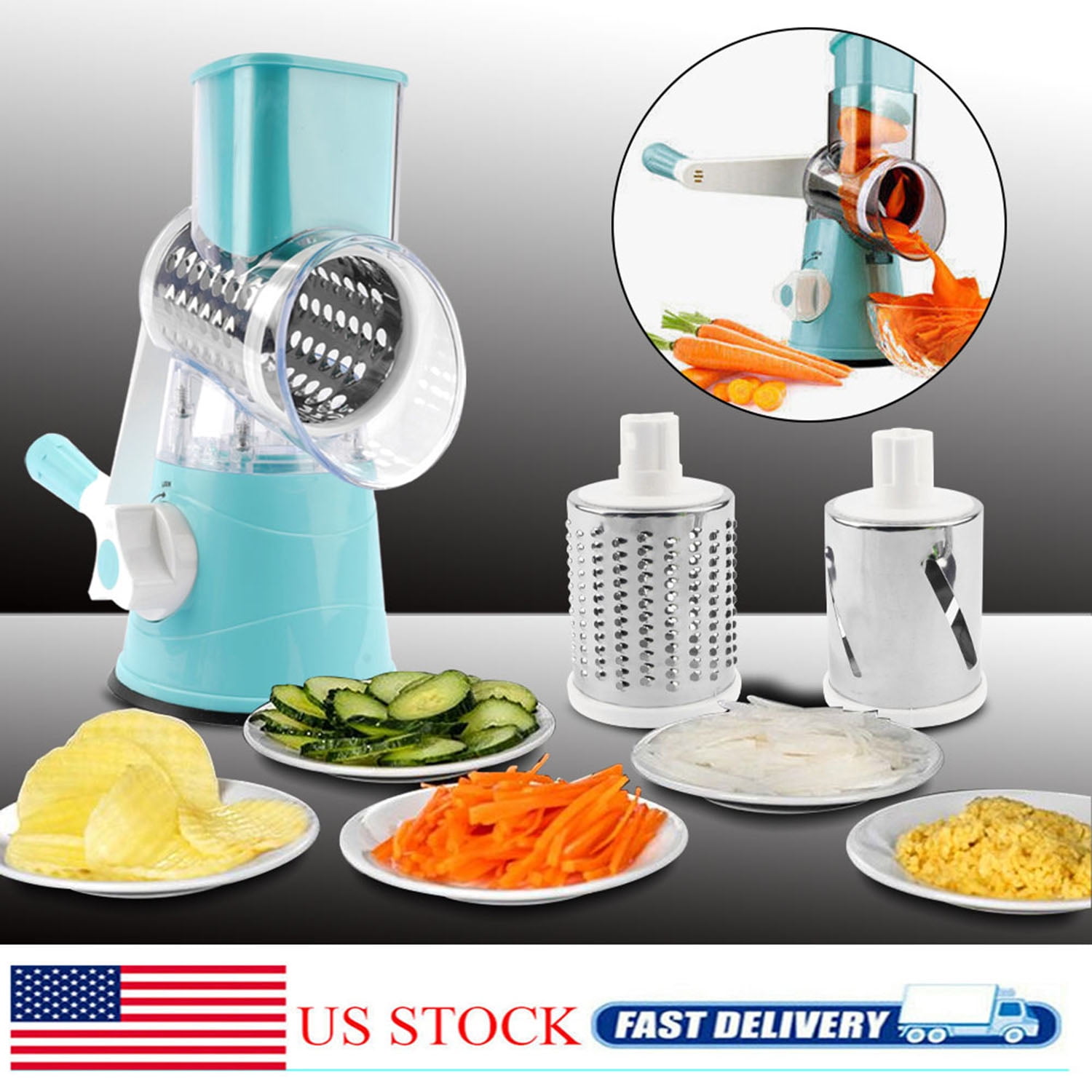 Aggxpf Rotary Cheese Grater, Vegetable Chopper Mandolin Cheese Shredder ...