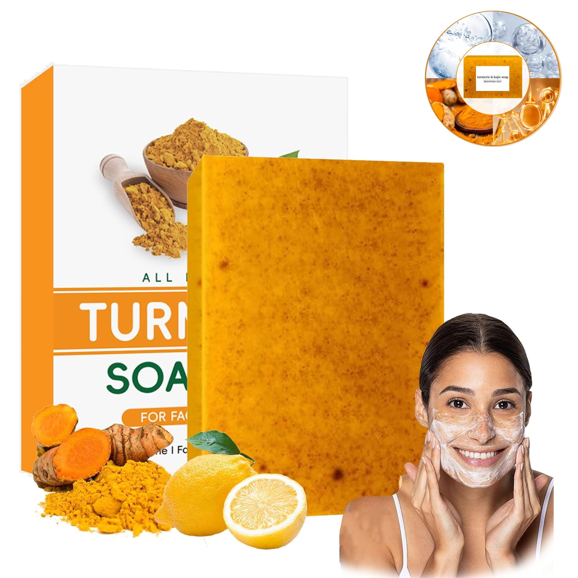 Agicea Turmeric & Kojic Acid Brightening Soap Bar, All Natural lemon turmeric kojic acid soap ...