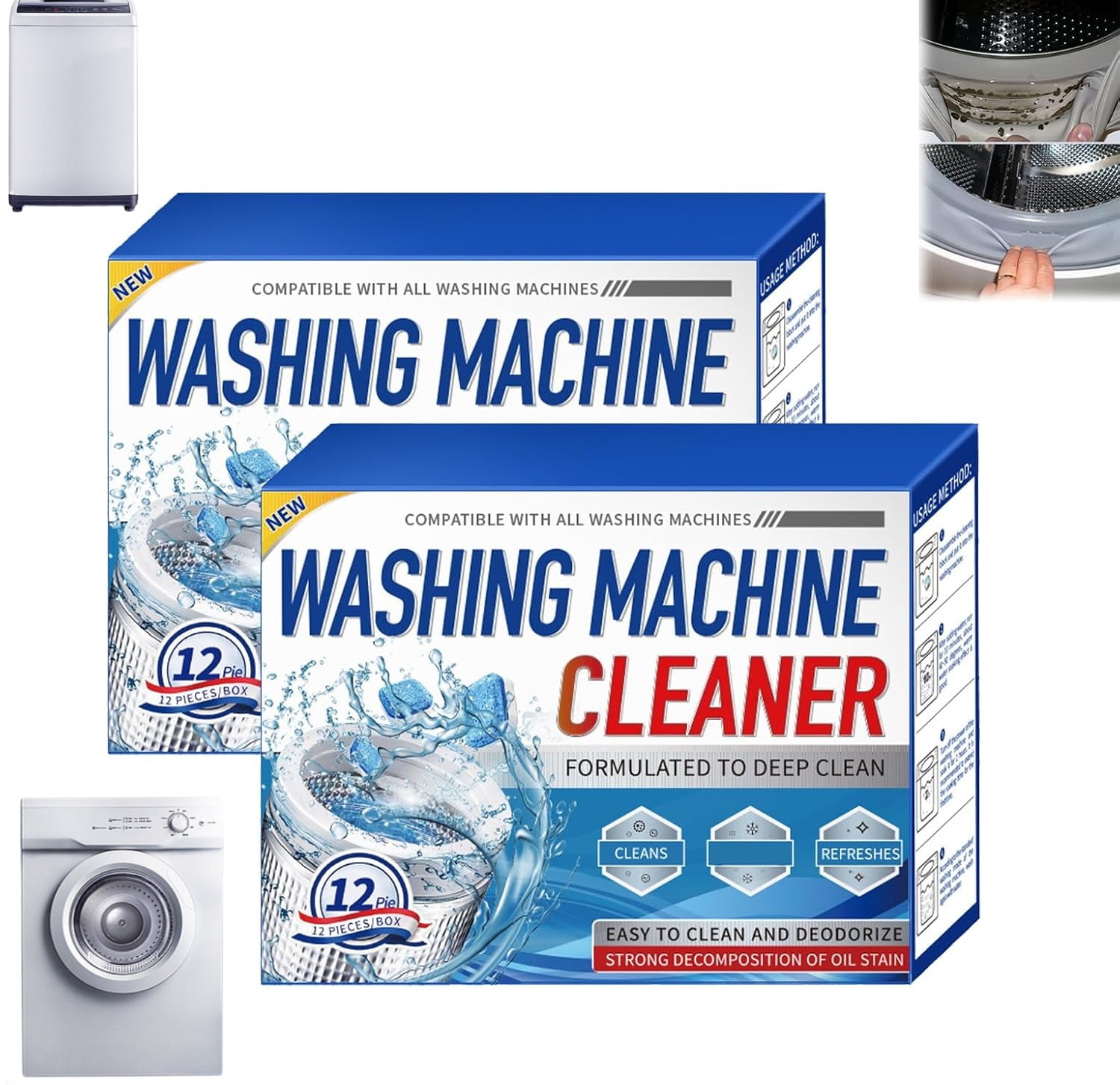 Agiceas Washing Machine Cleaner Tablets, High Deep Clean for Front/Top ...