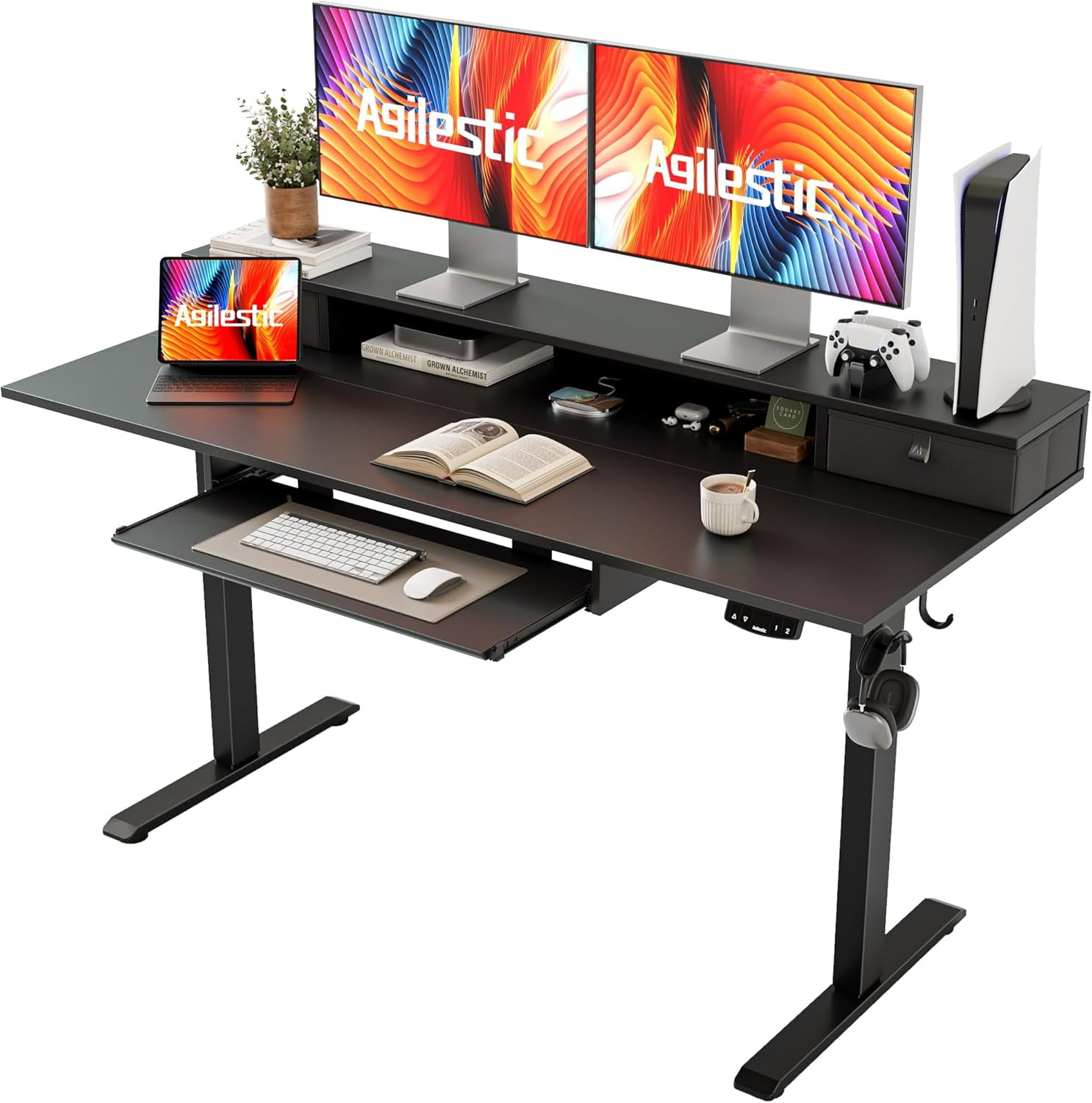 Agilestic Electric Standing Desk with 2 Drawers and Keyboard Tray, 55 x ...