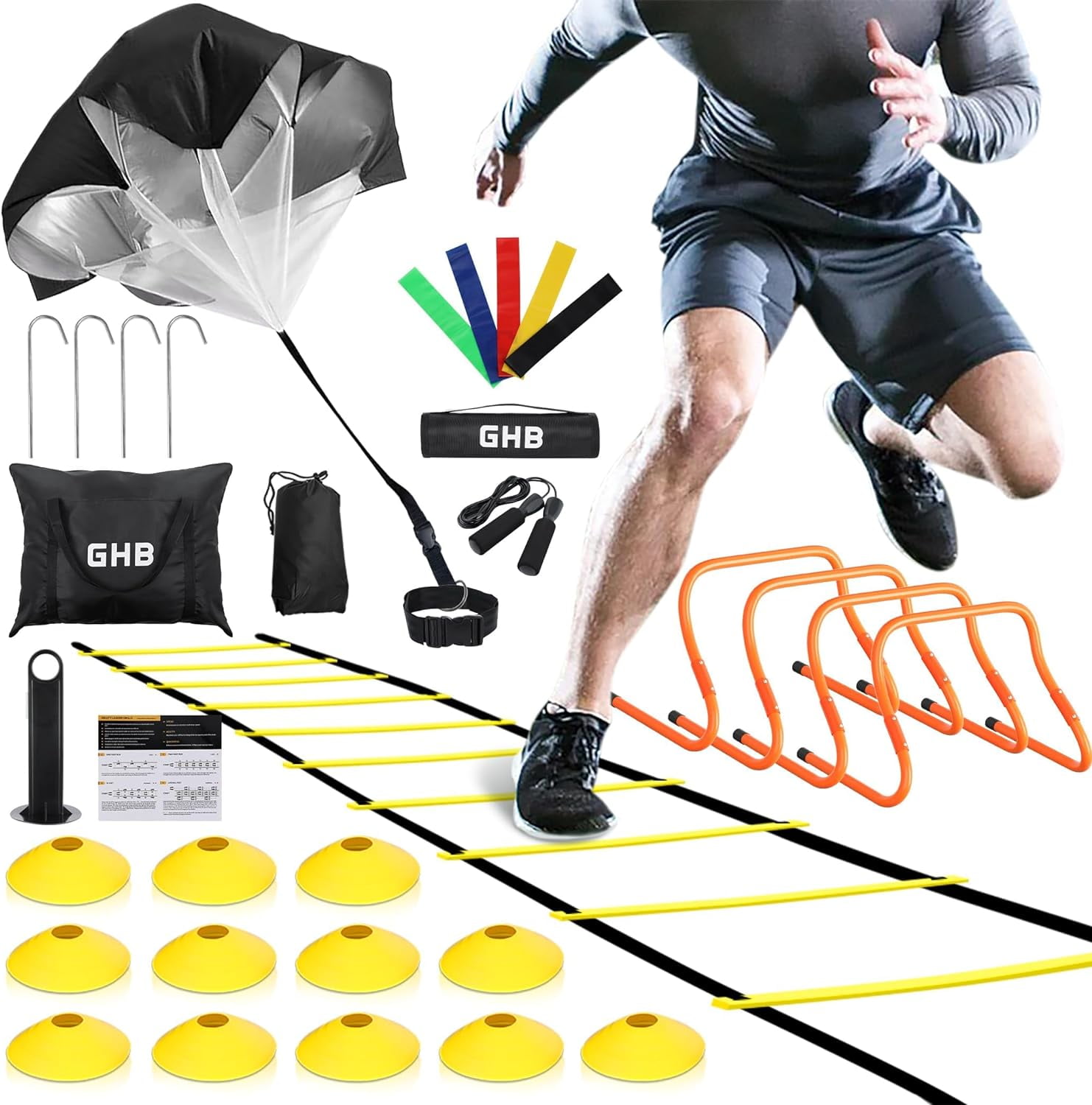 Agility Ladder,Football Training Equipment Set,4 Agility Hurdles, 20 ...