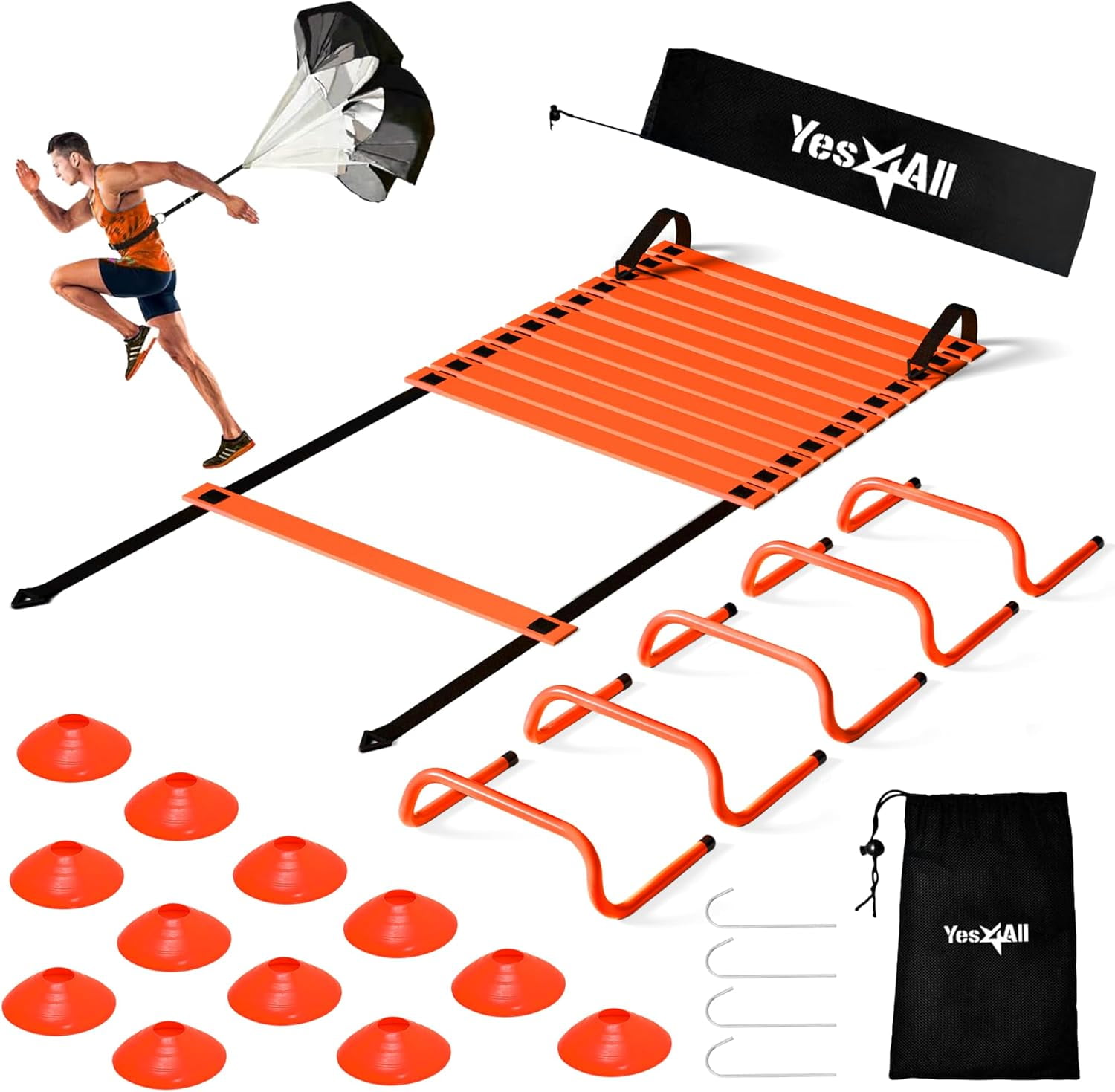 Agility Ladder Speed Training Equipment Set - 1 Adjustable Agility Ladder, 12 Soccer Cones, 5 ...