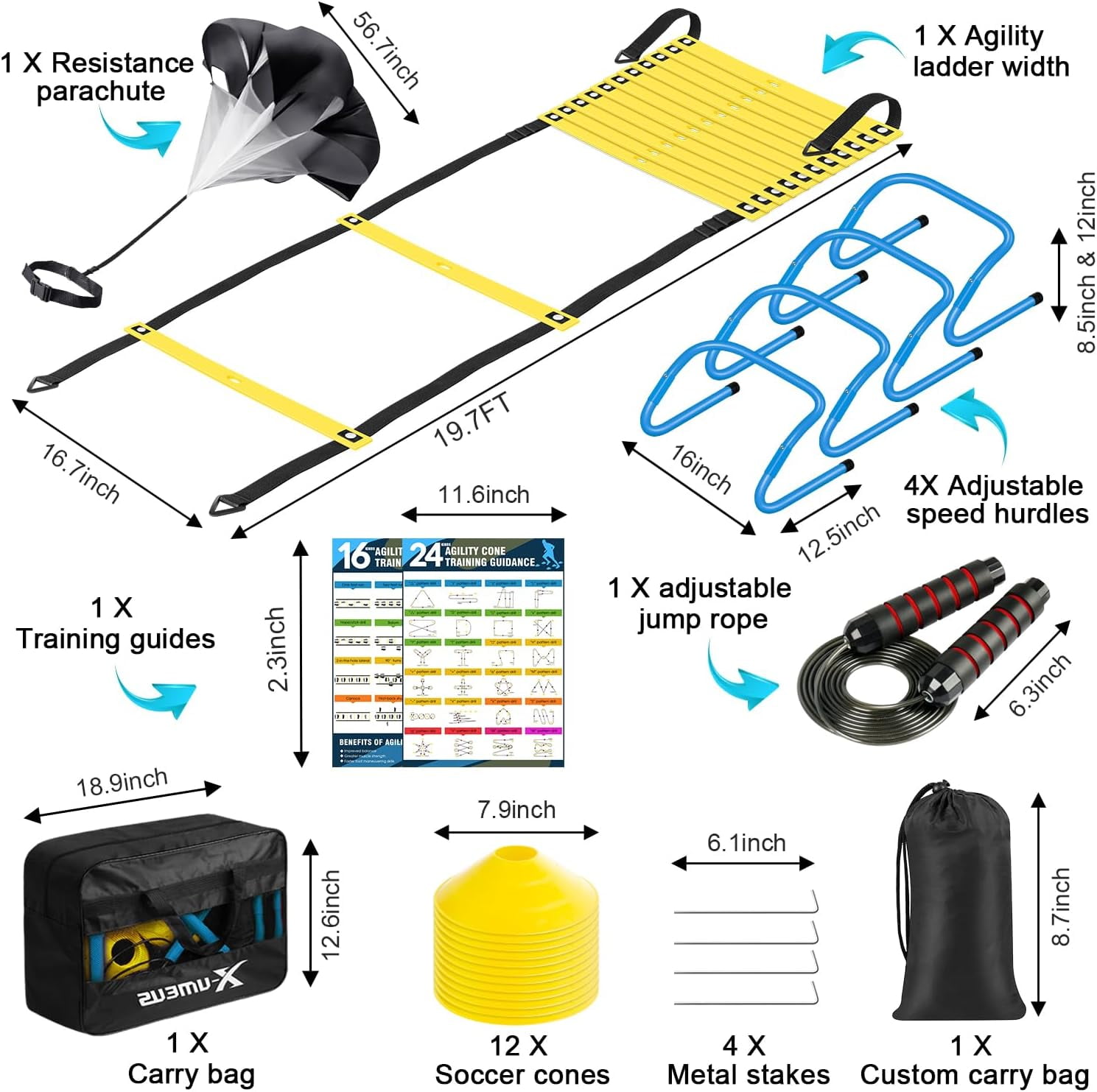 Agility Ladder Speed Training Equipment Set-20ft Agility Ladder,12 ...