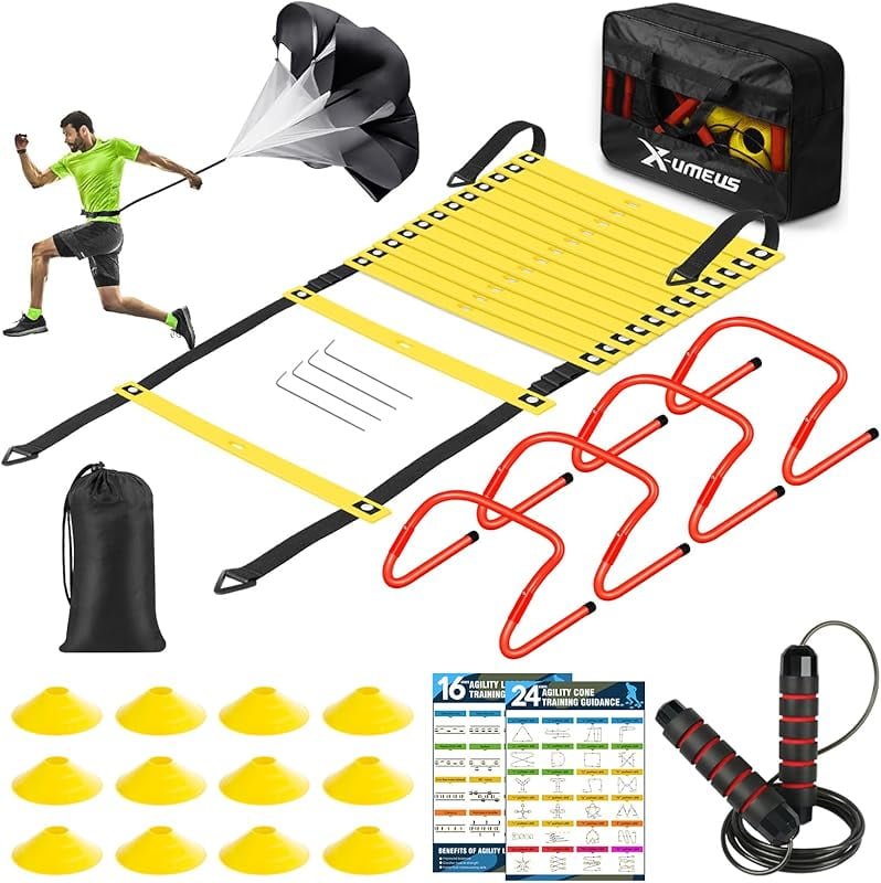 Agility Ladder Speed Training Equipment Set-20ft Agility Ladder,12 Soccer Cones,4 Hurdles, Jump ...