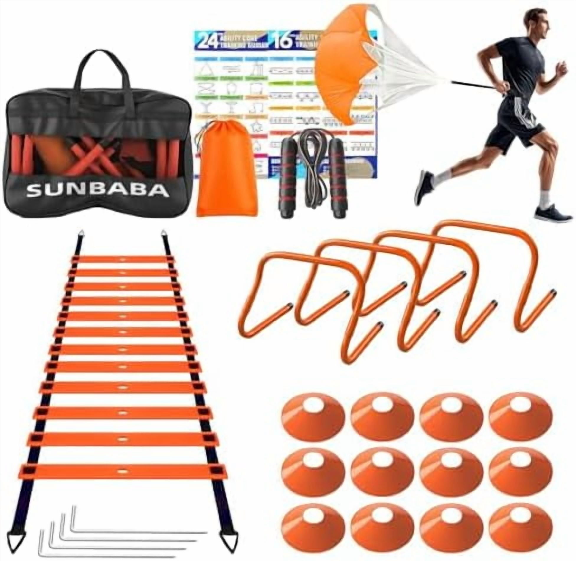 Agility Ladder Speed Training Equipment Set with 20ft Agility Ladder,4 ...