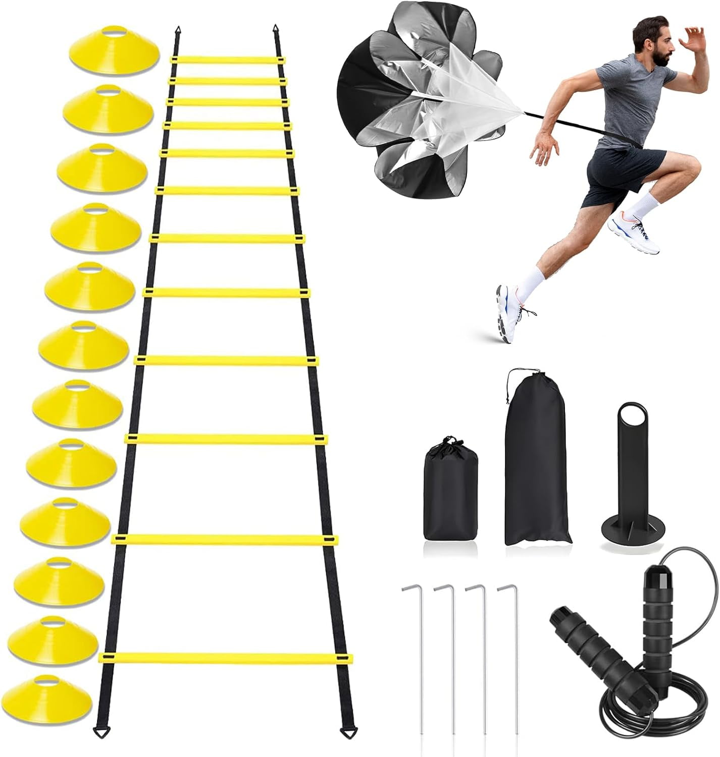 Agility Ladder, Speed Training Equipment Set, 20ft Rungs, Soccer Cones ...