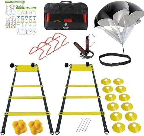 Agility Ladder Speed Training Equipment Set-2x 20ft Agility Ladder,12 Soccer Cones,4 Hurdles ...