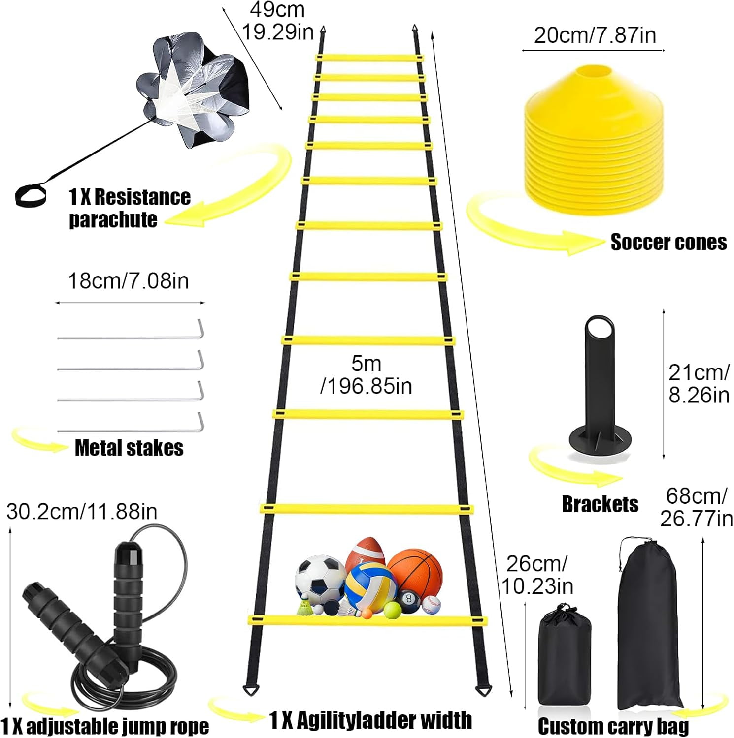 Agility Ladder Speed Training Set with Soccer Cones, Jump Rope, Resistance for Kids and Adults ...