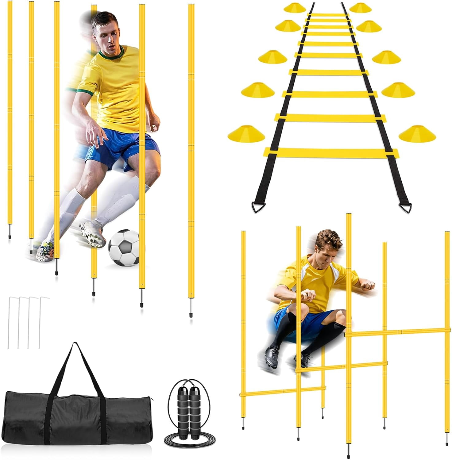 Agility Training Set: 3 Adjustable Speed Hurdles, 6 Agility Poles, 1 ...