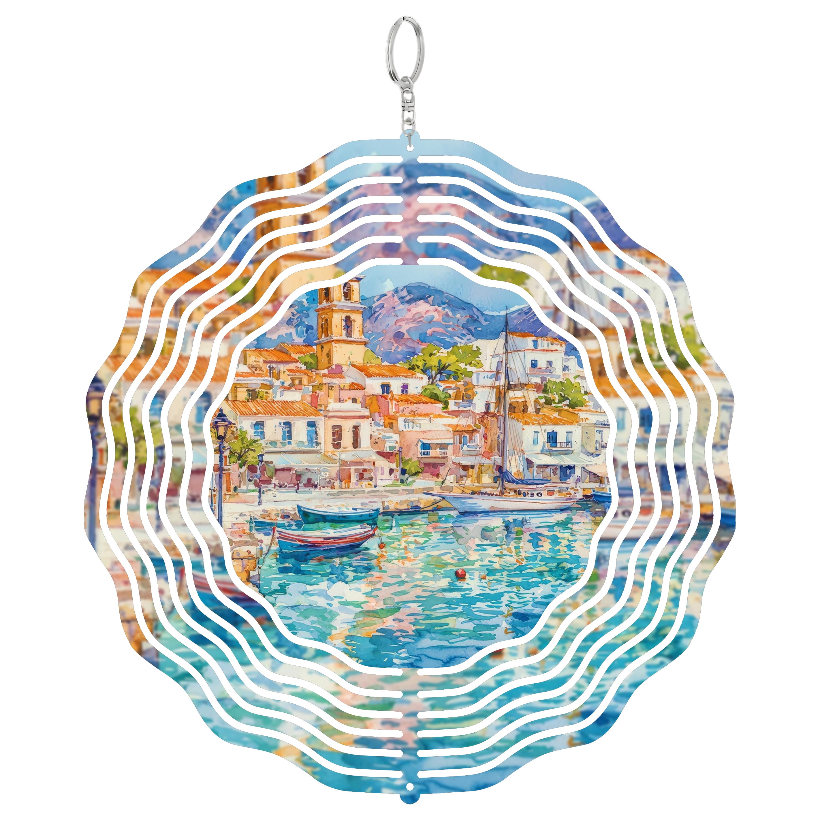 Agios Nikolaos Crete Harbor 3D Wind Spinner Metal Laser Cut Hanging Art ...