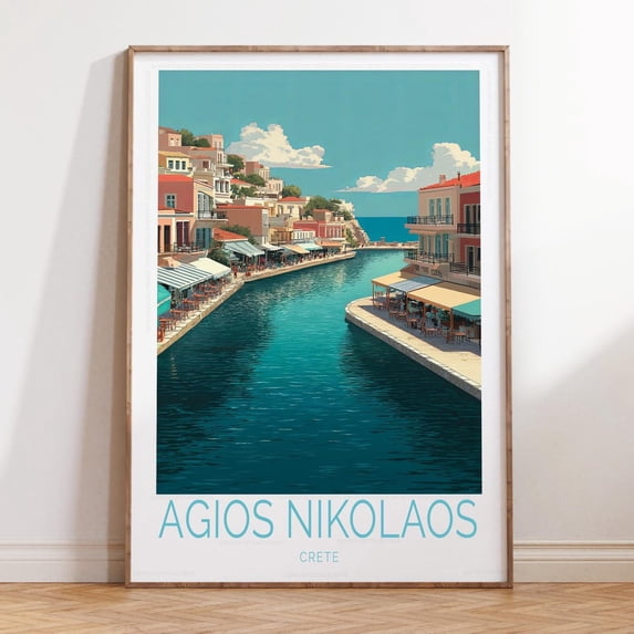 Agios Nikolaos Crete Travel Print Home Decor Wall Art V2, Unframed ...
