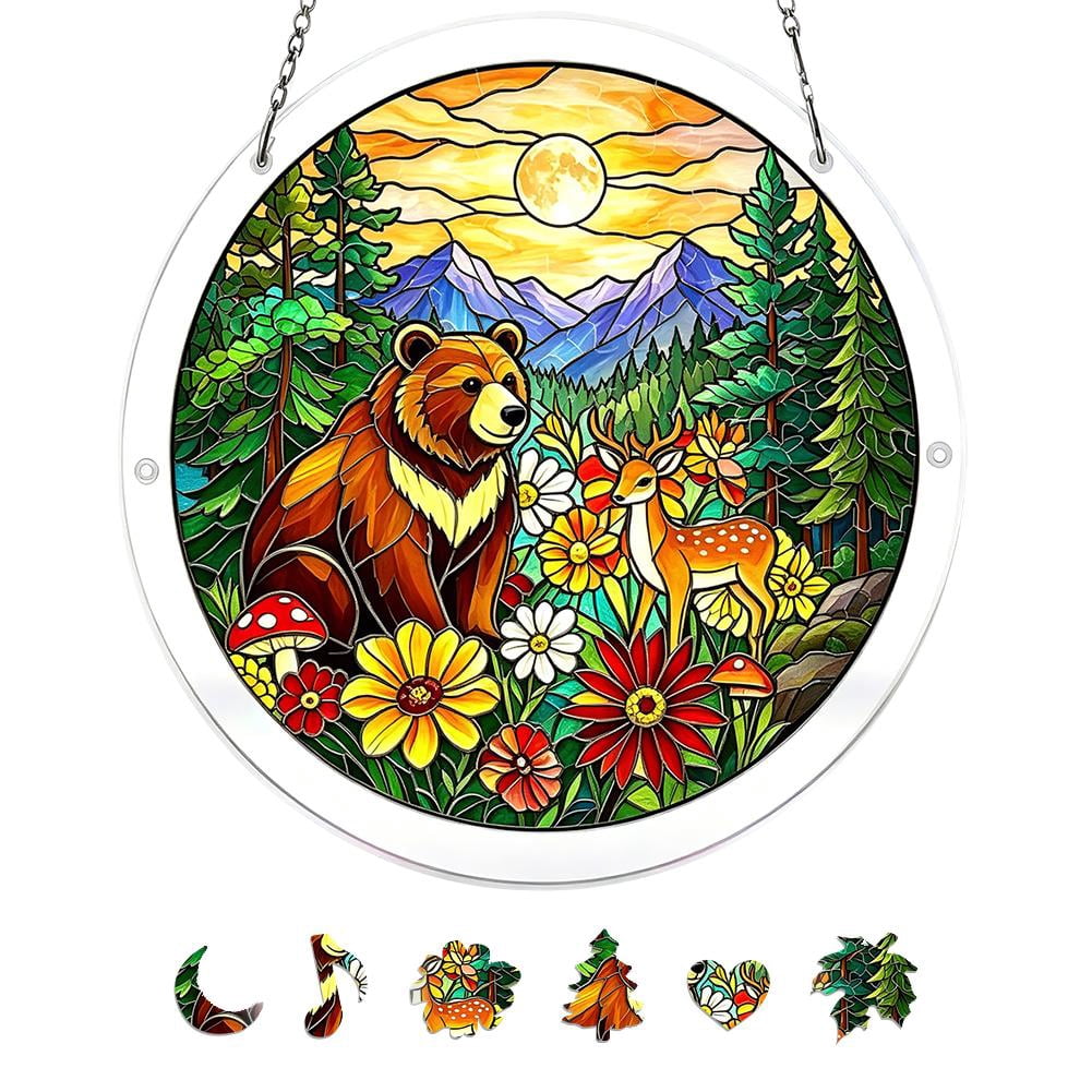 Agiufgs 7 Pack Acrylic Puzzle Window Hanging 7.87, Colorful Stained ...