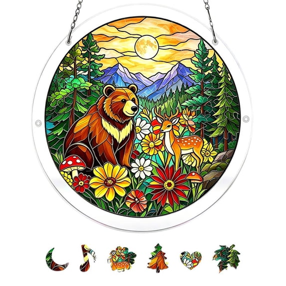 Agiufgs 7 Pack Acrylic Puzzle Window Hanging 7.87, Colorful Stained ...