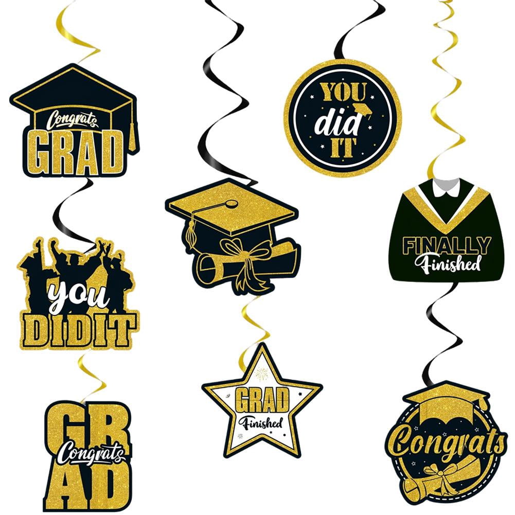 Agiufgs 8 Pack Graduation Party Decorations Hanging, Gold and Black ...