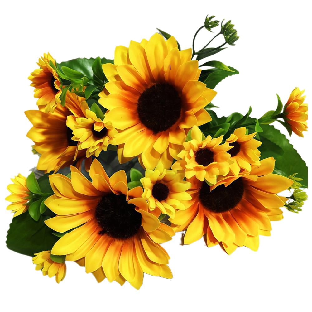 Agiufgs Artificial Sunflower 11, Lifelike Silk Petals with Adjustable ...