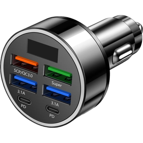 Agiufgs Car USB Charger 4 USB + 2, Fast Charging with Digital Display ...