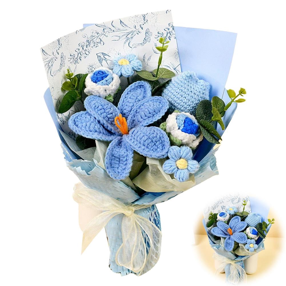 Agiufgs Handmade Crocheted Flower Bouquet, Lifelike Yarn Blooms for ...