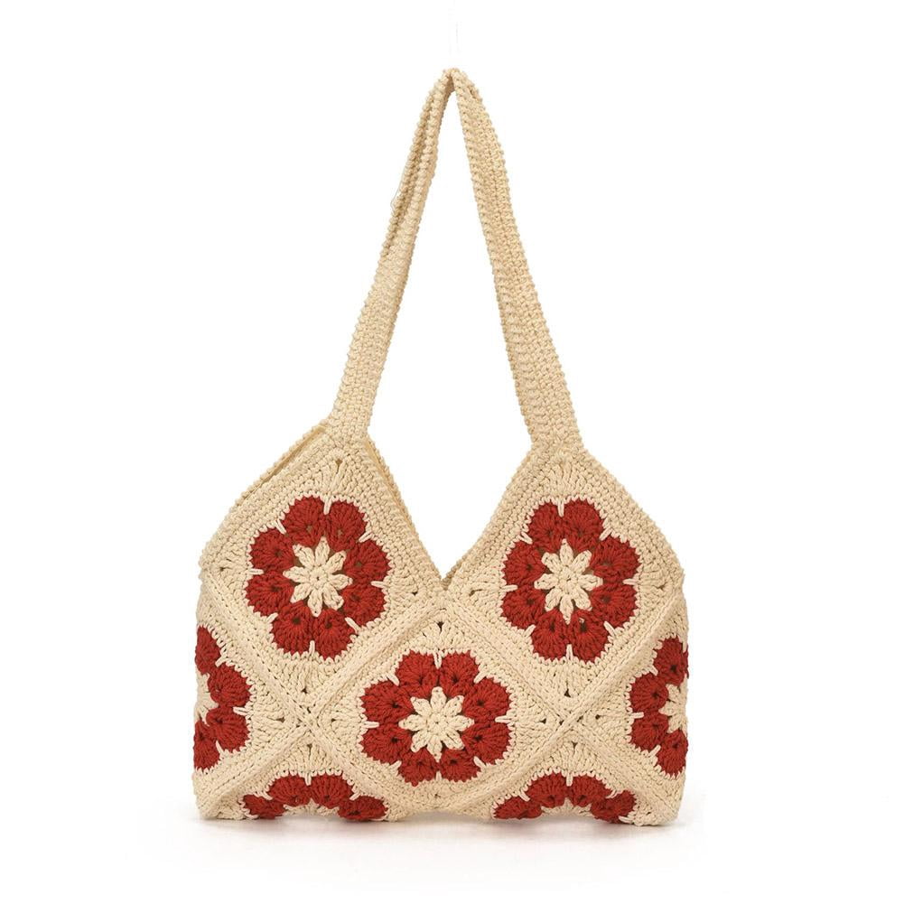 Agiufgs Handmade Crochet Shoulder Bag, Spacious Knit Tote with Floral ...