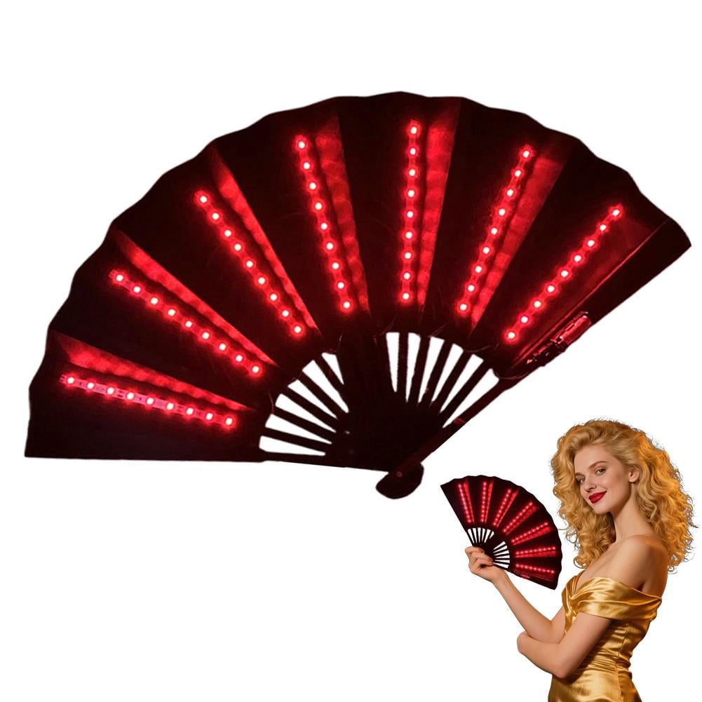 Agiufgs LED Light-Up Folding Fan, 24 in Wide, Creates Dynamic Color ...
